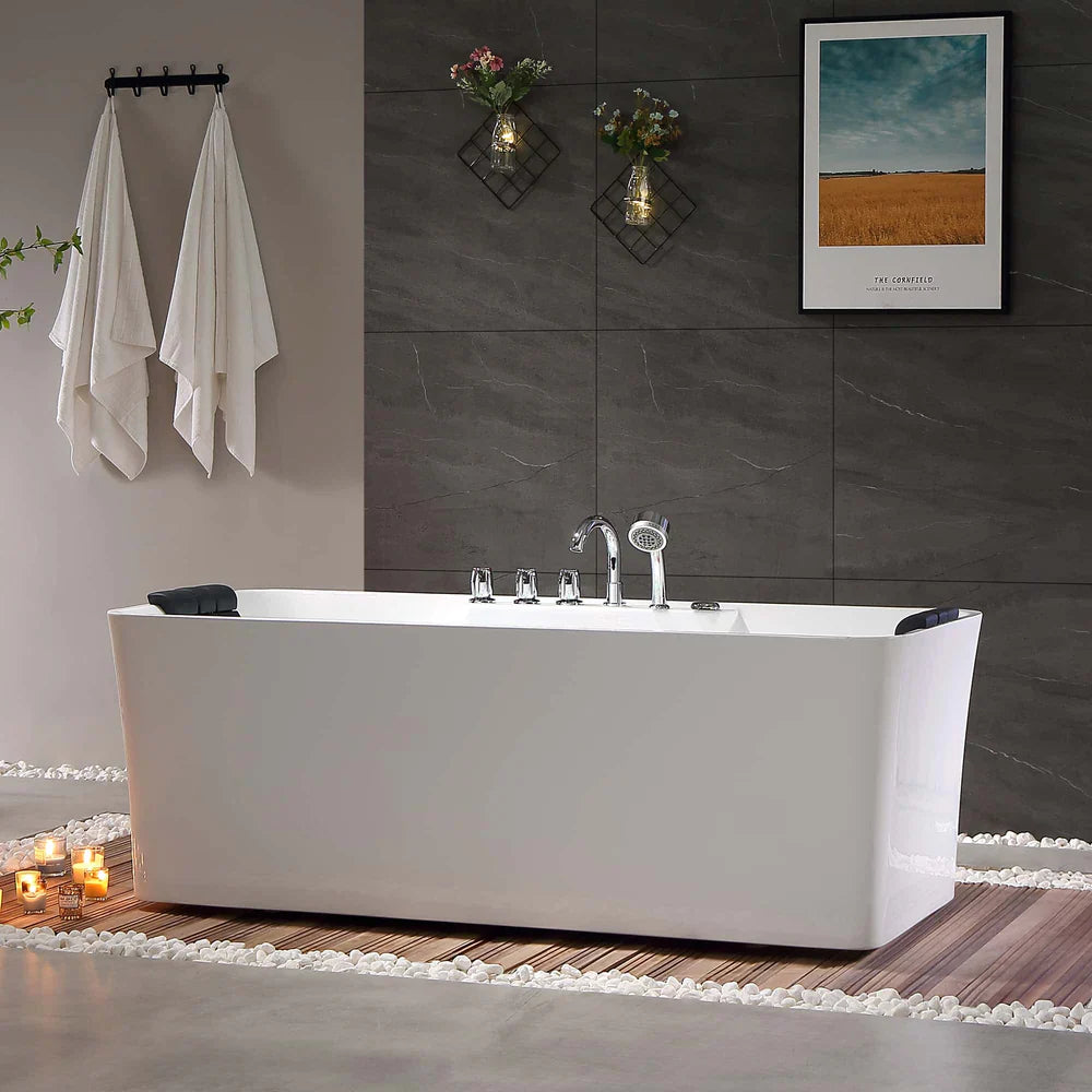 Empava 59" Freestanding Whirlpool Rectangle Tub with Center Drain | EM ...