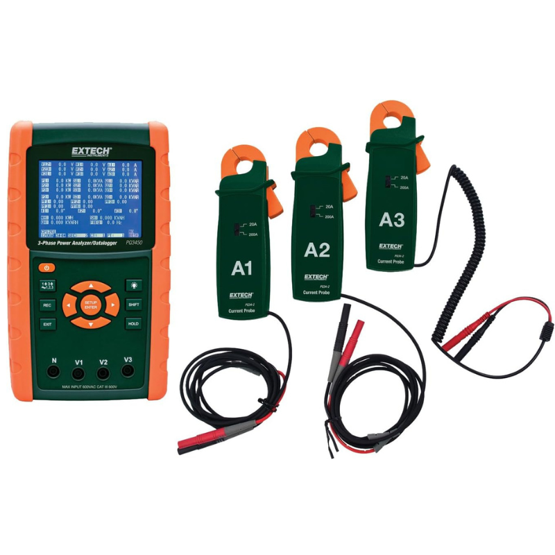 Extech PQ3450-2 200A 3-Phase Power Analyzer Kit with 3 CT Probes — My ...