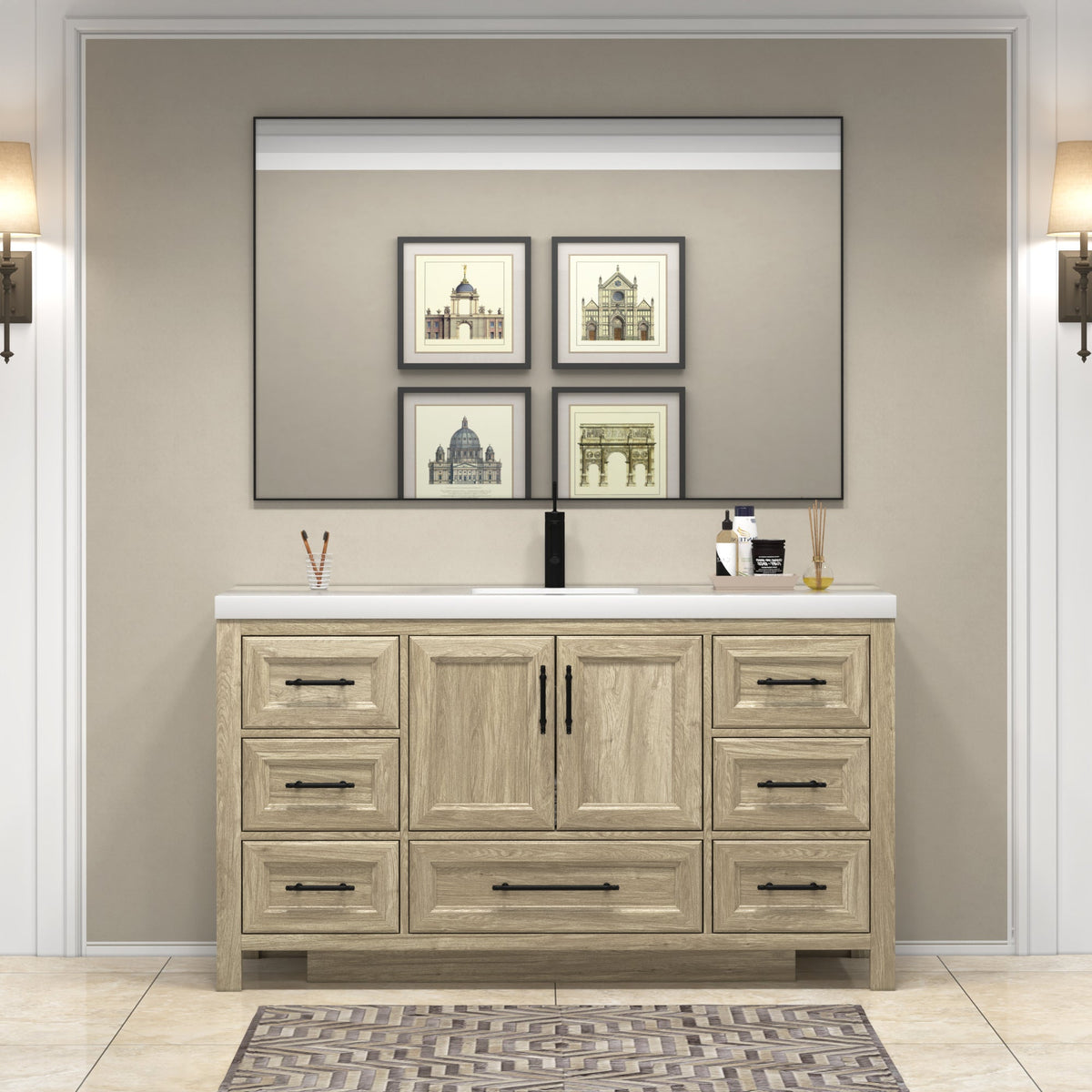 VIV Solid Wood Freestanding Bathroom Vanity in Oak with Reinforced Acr ...